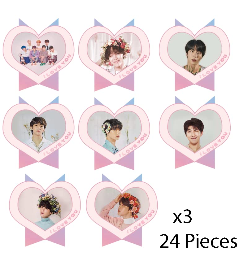 Kpop BTS Birthday Party Kit Supplies For Bangtan Boys includes Banner - 1 Cake Topper - 24 Cupcake Toppers - 16 Balloons - 40 Stickers