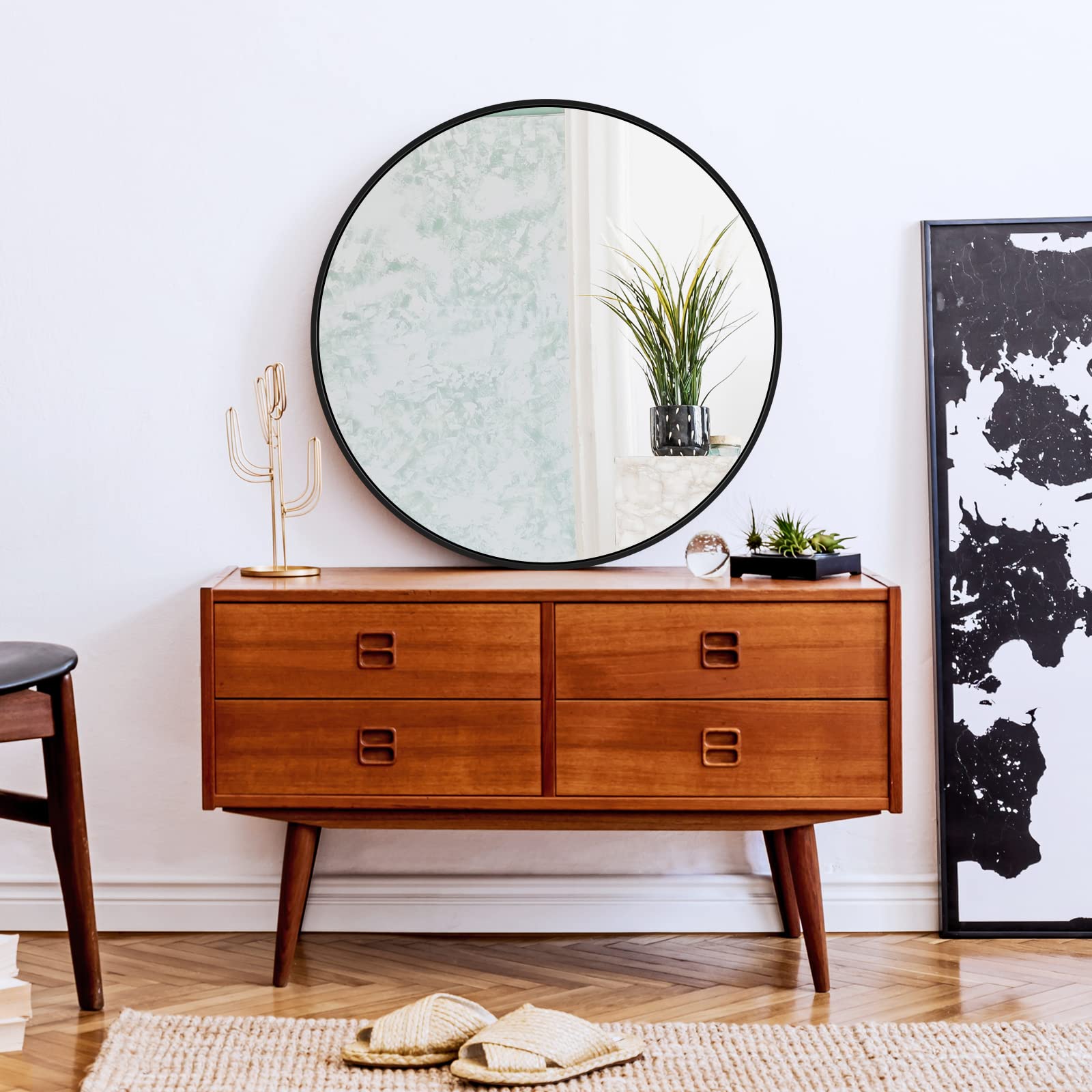 NUTTUTO Round Mirror 24 inch, Black Circle Mirror, Large Wall Mirror, Round Bathroom Mirror, Wall-Mounted Circle Mirror for Vanity, Living Room, Bedroom, Bathroom, Entryway, Hallway