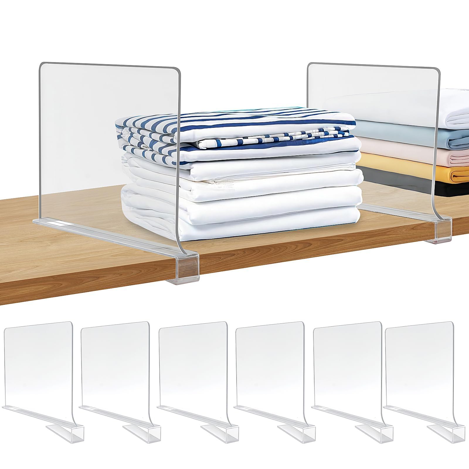 Shelf Dividers for Closet Organization, 6 Pack Clear Acrylic Shelf Divider Purse Organizer Vertical Wire Shelf dividers Perfect for Clothes, Purses, Cabinets Shelve Separator