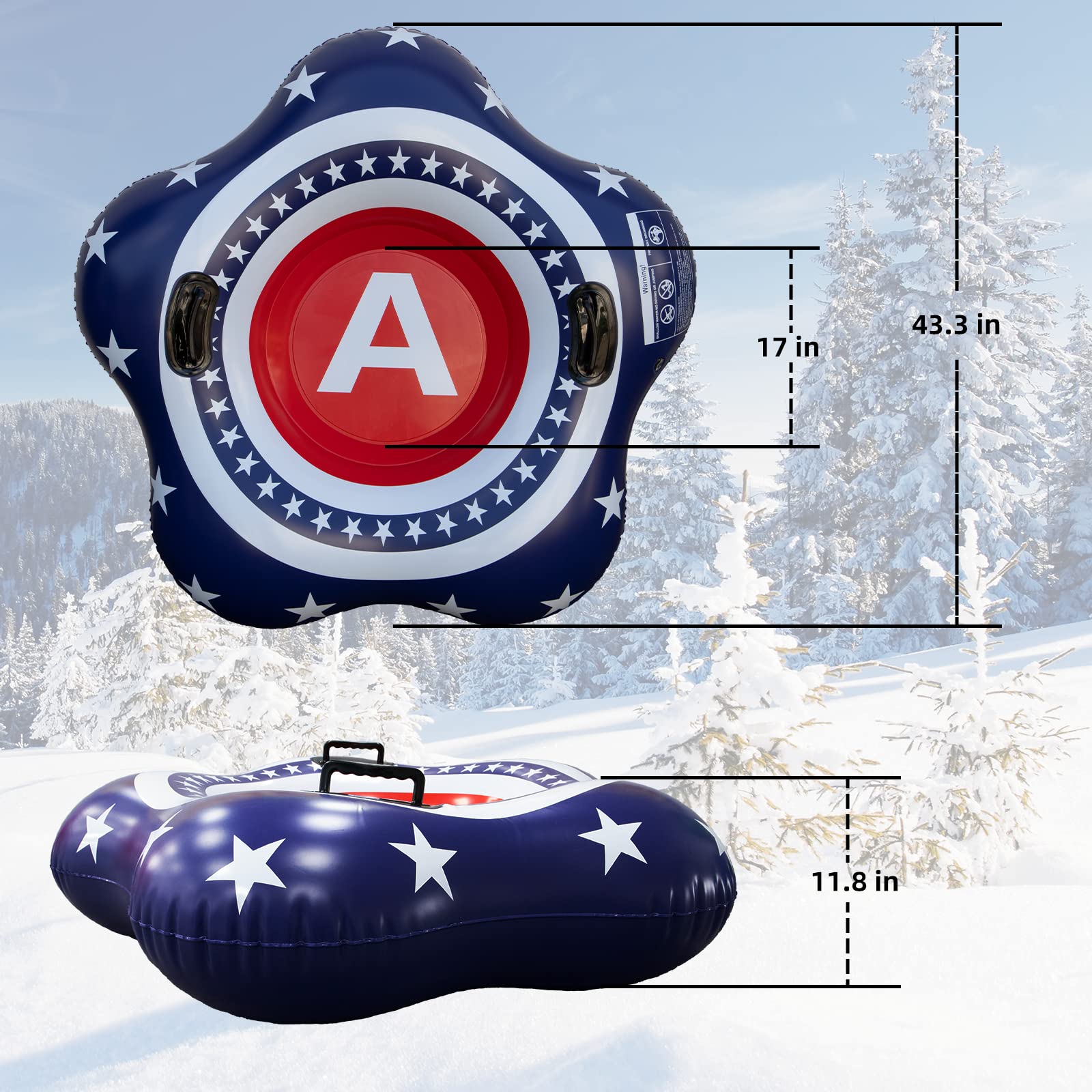 Josen Snow Tubes, Large Inflatable Snow Sleds Heavy Duty Sledding Snowboard with Sturdy Handles for Winter Outdoor Fun