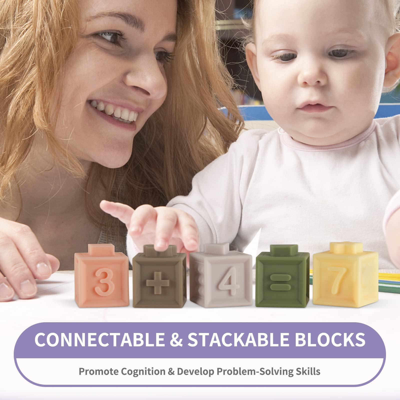 LENDOD Baby Soft Stacking Blocks Toys 12 PCS Educational Squeeze Infant Toys Play with Numbers Animals Shapes Textures for Toddlers Babies 6 9 12 Month 1 2 3 Year Old