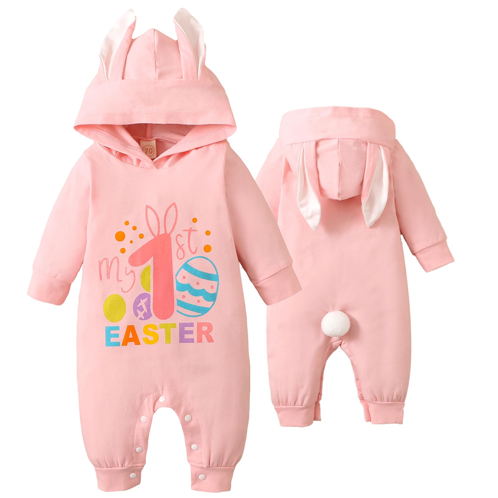 My 1st Easter Outfit Newborn Baby Girl Boy Long Sleeve Bunny Romper One Piece Rabbit Hoodie Jumpsuits Spring Clothes (Pink, 0-3 Months)