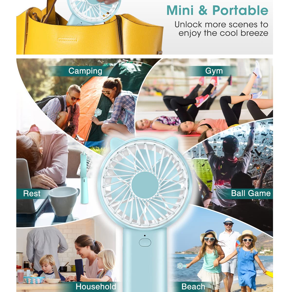 Mini Handheld Fan, USB Desk Fan Small Personal Portable Fan 4 Speed Adjustable Personal Fan for Outdoor travel Home and Office(Blue)