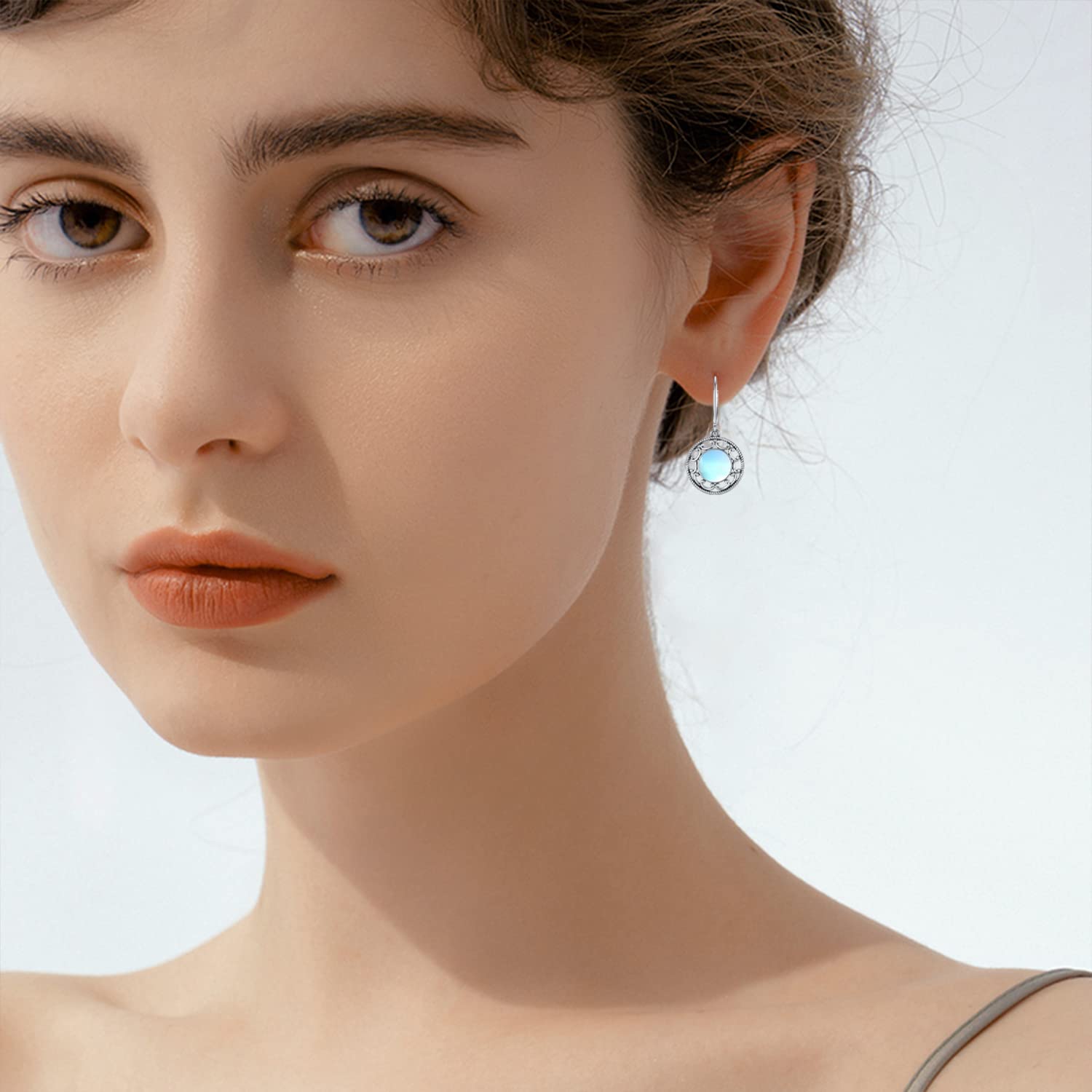 LONAGO Filigree Earrings 925 Sterling Silver Created Moonstone Dangle Earrings Jewelry for Women