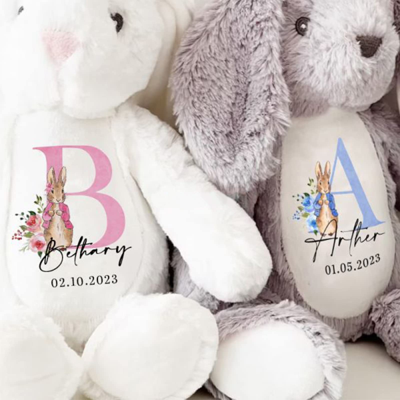 KAKU HOME Personalised My First Easter Gift Bunny with Name,The Plush Rabbit That Accompanies The Child