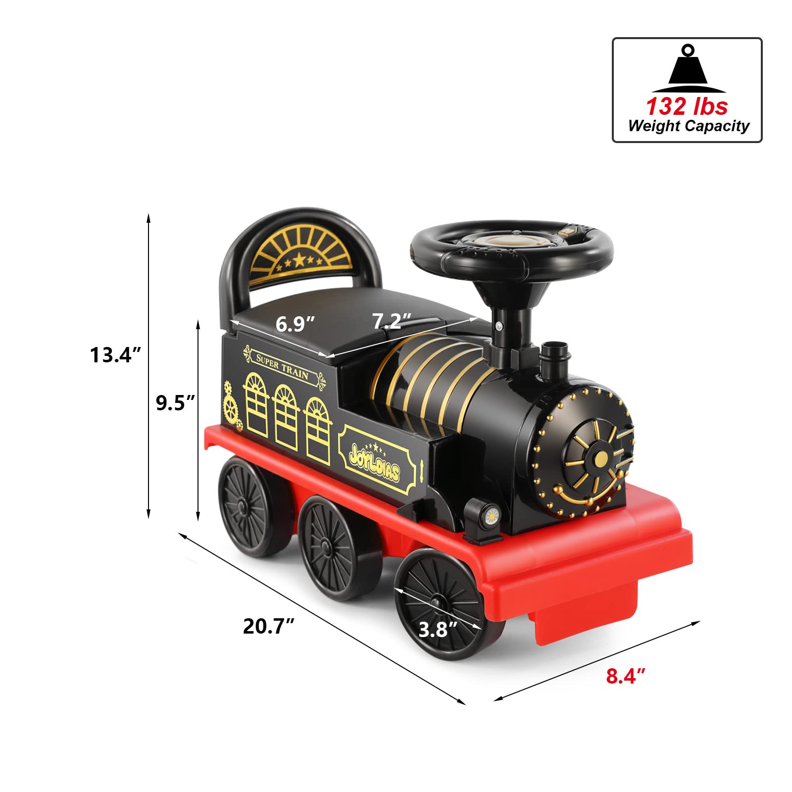 JOYLDIAS Toddler Ride On Train, Push Cars for Toddlers with Led Lights, Train Horns and Storage, Black (Non-Electric Version)