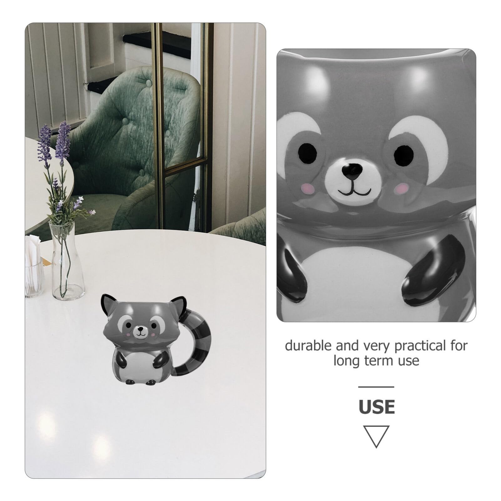 Luxshiny Cute Ceramic Coffee Mug 3D Raccoon Mug Tea Cup Hand Painted Animal Coffee Cappuccino Latte Cup Drinking Cups Milk Cups with Handle for Christmas Birthday Gift Grey