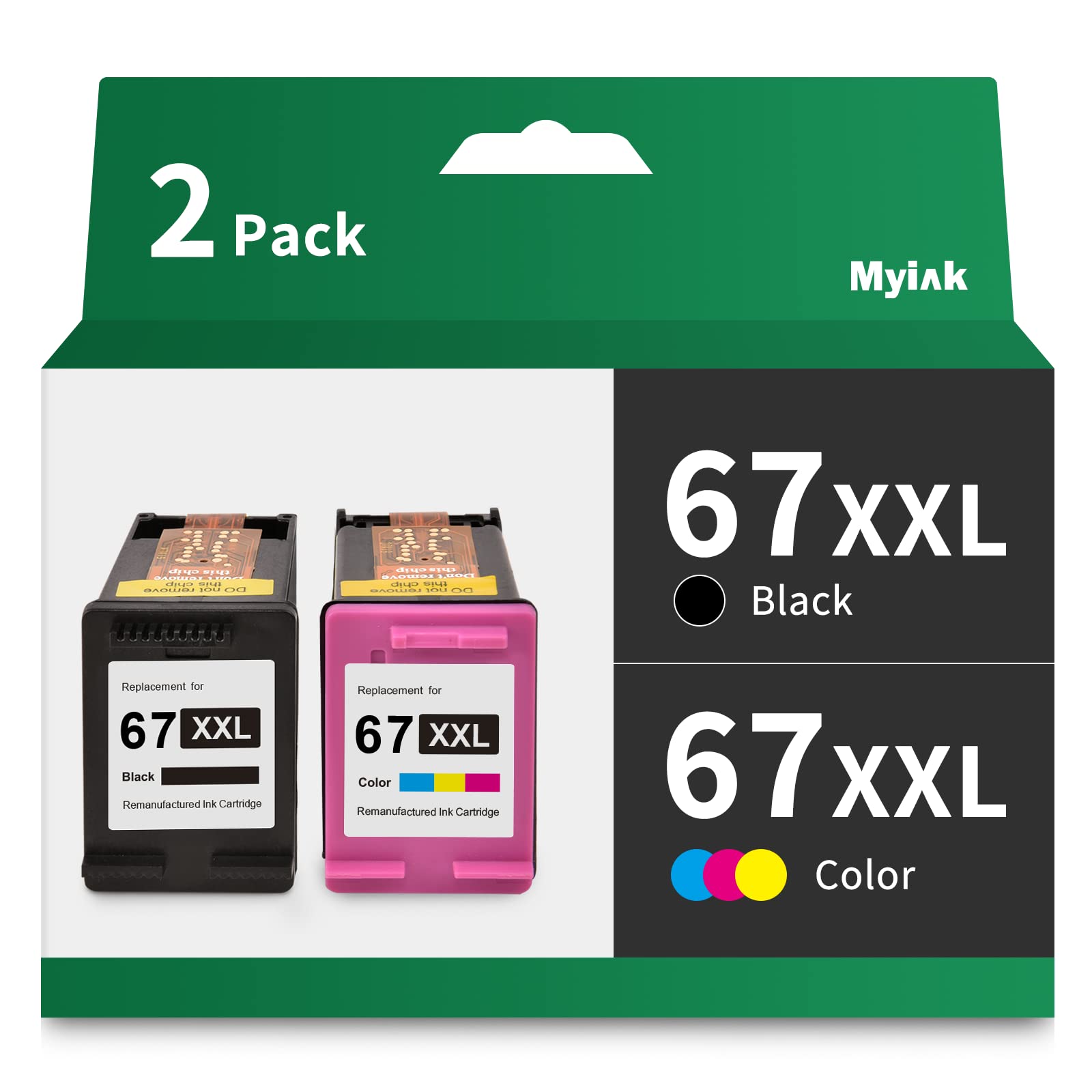 MYI K Remanufactured Ink Cartridge Replacement for HP 67XL (Black and Tricolor, 2-Pack)