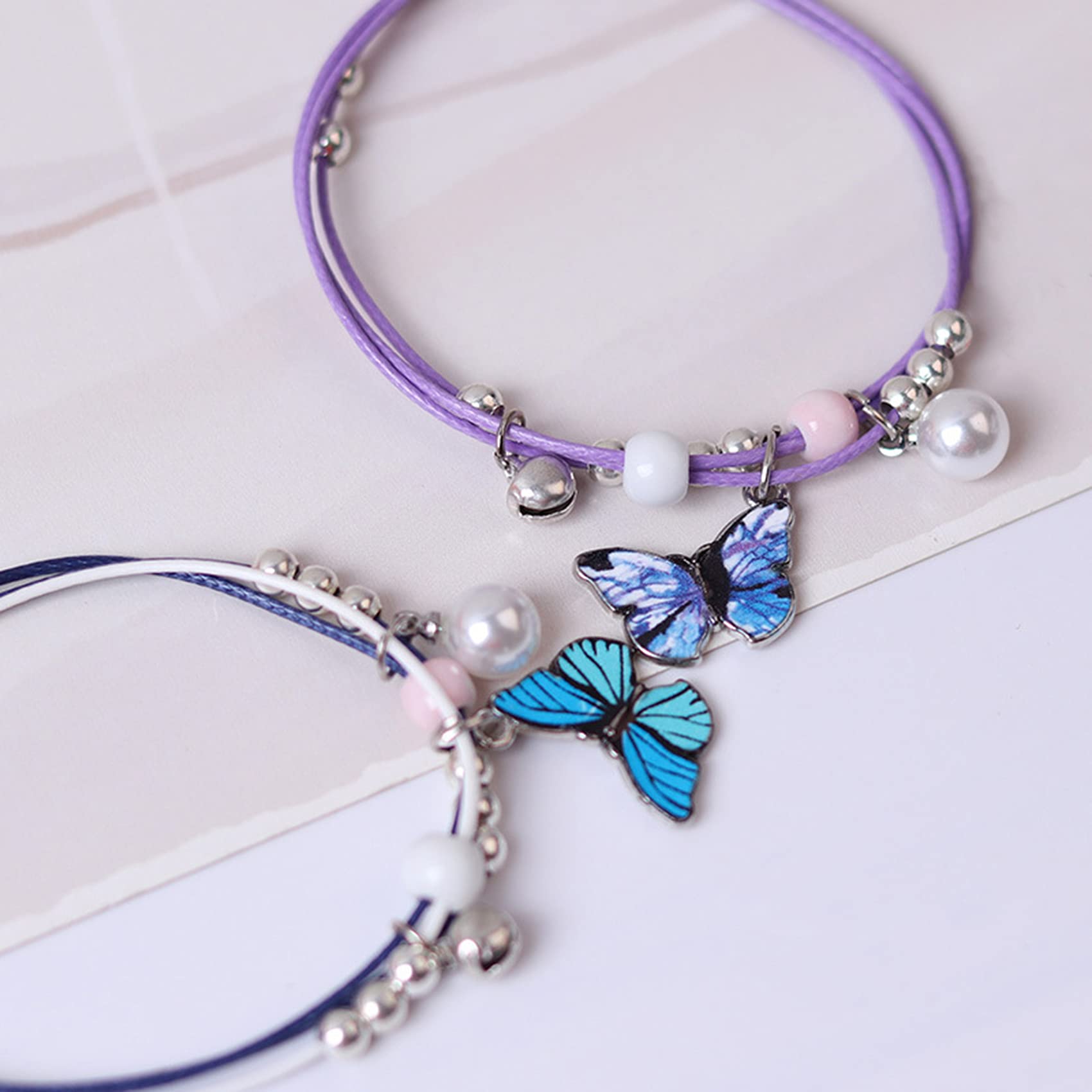 Journey Studio Multilayer Butterfly Bracelet Bohemian Leather Bracelets Adjustable Beaded Wrap Cuff Bangles for Women Butterfly Lovers,Blue, 18cm