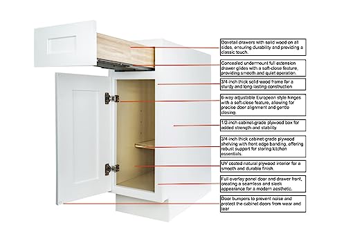 Hollywood Fabiani Design Shaker Drawer Base Kitchen Cabinet Ready to Assemble 18 in. W x 24 in. D x 34.5 in. H White