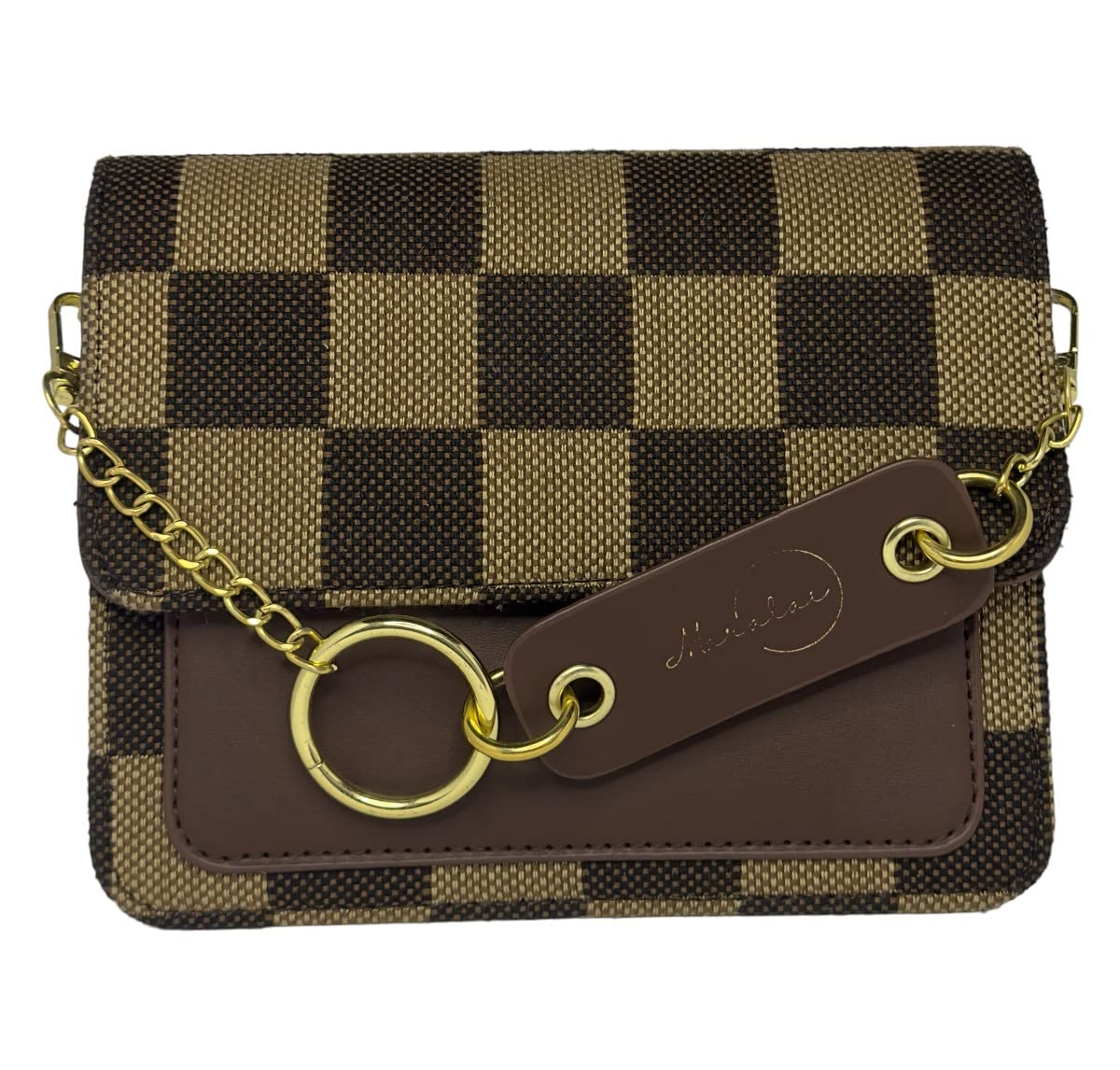 Maralai - Vegan Brown Checkered PU Leather Small Purse Crossbody for Concerts, School, Work, Traveling, Shopping,