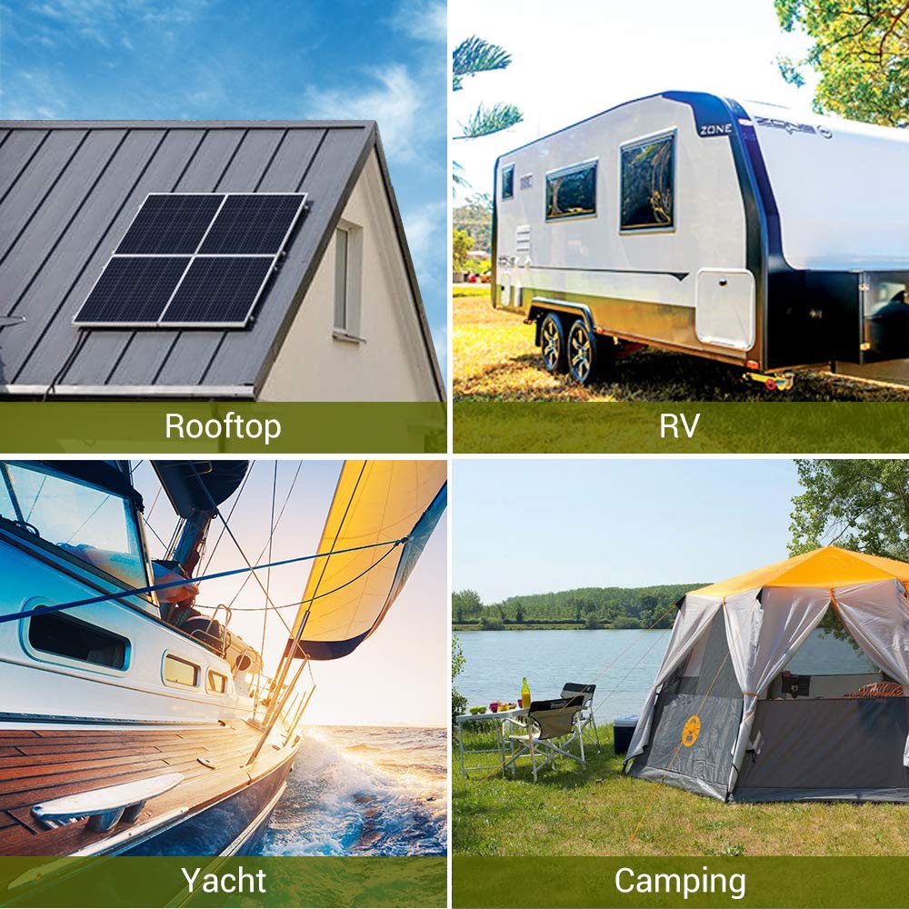 HQST 100W Polycrystalline Solar Panel Kit-100W Poly Panel+30A PWM LCD Charge Controller+1 Set Mounting Z Bracket+20ft 12AWG PV Cable+8FT 10AWG Tray Cable for Car RV Marine Boat Trailer Off Grid System