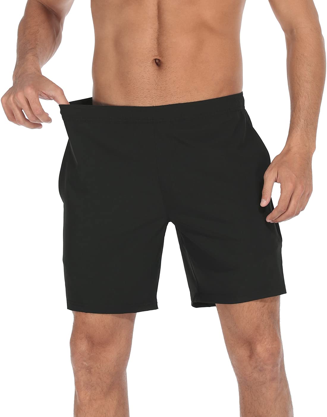 LRD Mens Athletic Workout Shorts with Compression Liner 7 inch Inseam Black/Pink Toucan - L