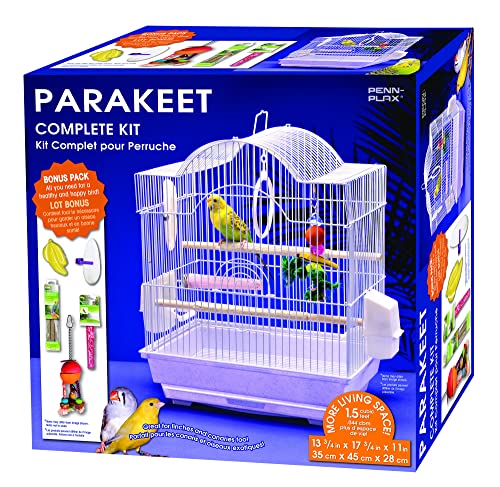 PENN-PLAX Small Bird Starter Kit with Birdcage and Accessories β Great for Parakeets, Lovebirds, Parrotlets, Finches, Canaries, and More β Arch Style Cage β White