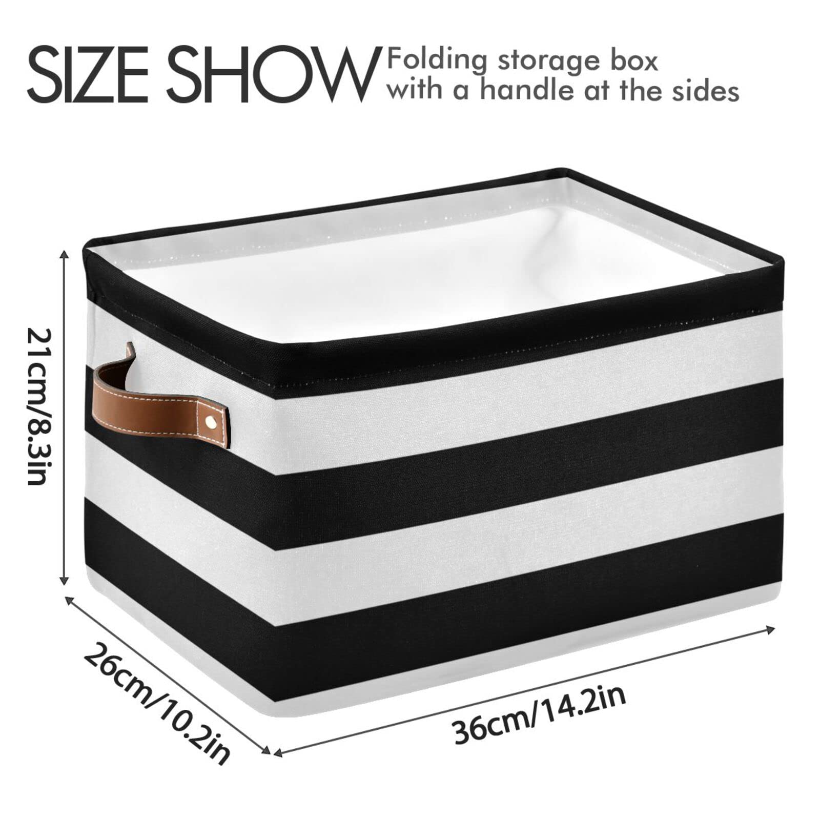 Kigai 2 Pack Foldable Storage Basket Black & White Stripes Foldable Storage Bins for Organizing Shelf Nursery Closet Organizers with Handle Toy Fabric Baskets for Home/Office