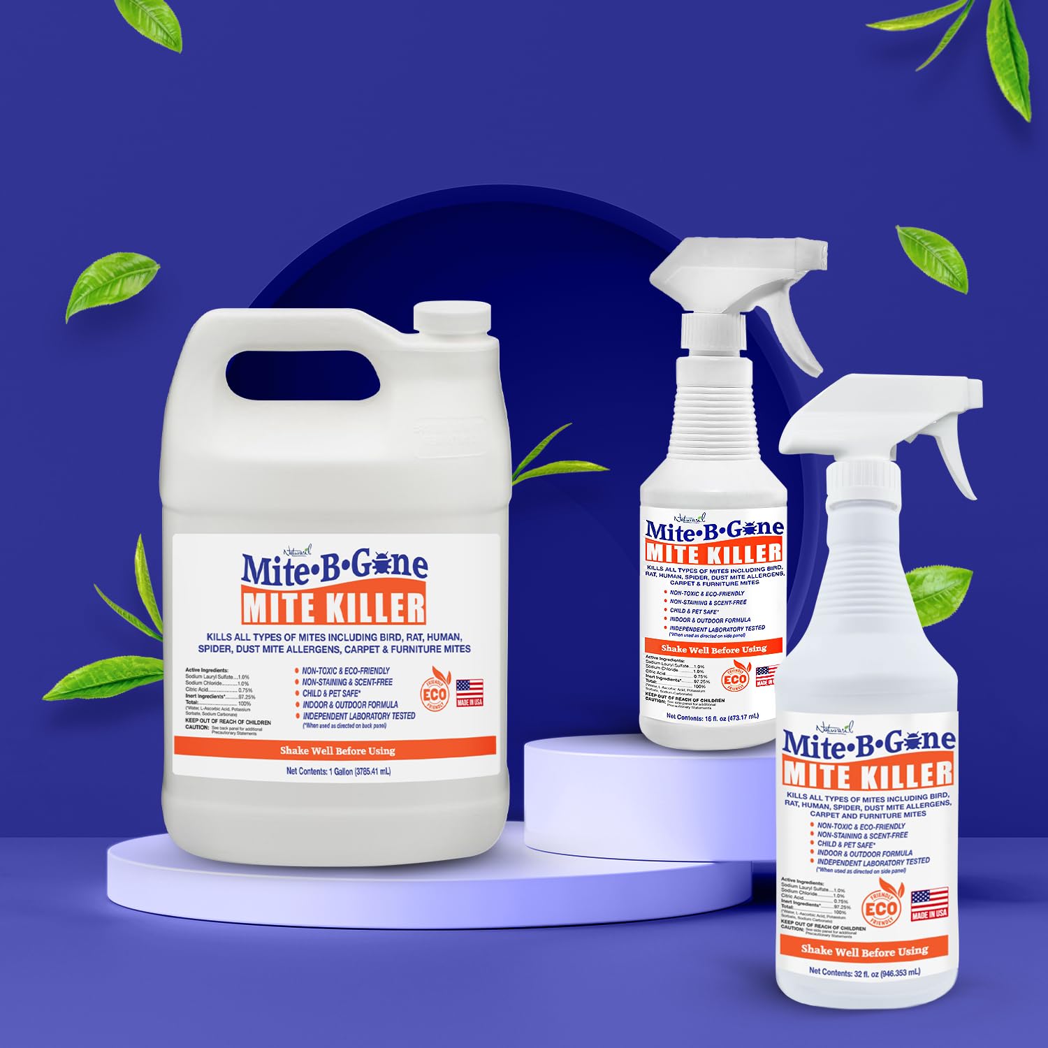 Mite Killer Spray by Mite-B-Gone β Kills Human Mites, Bird, Dust, Spider, Rat, Turkey, Carpet Mites. Treatment for Homes, Furniture, Bedding, Auto & Animals | Non-Toxic | Kid & Pet Safe | 16oz Spray