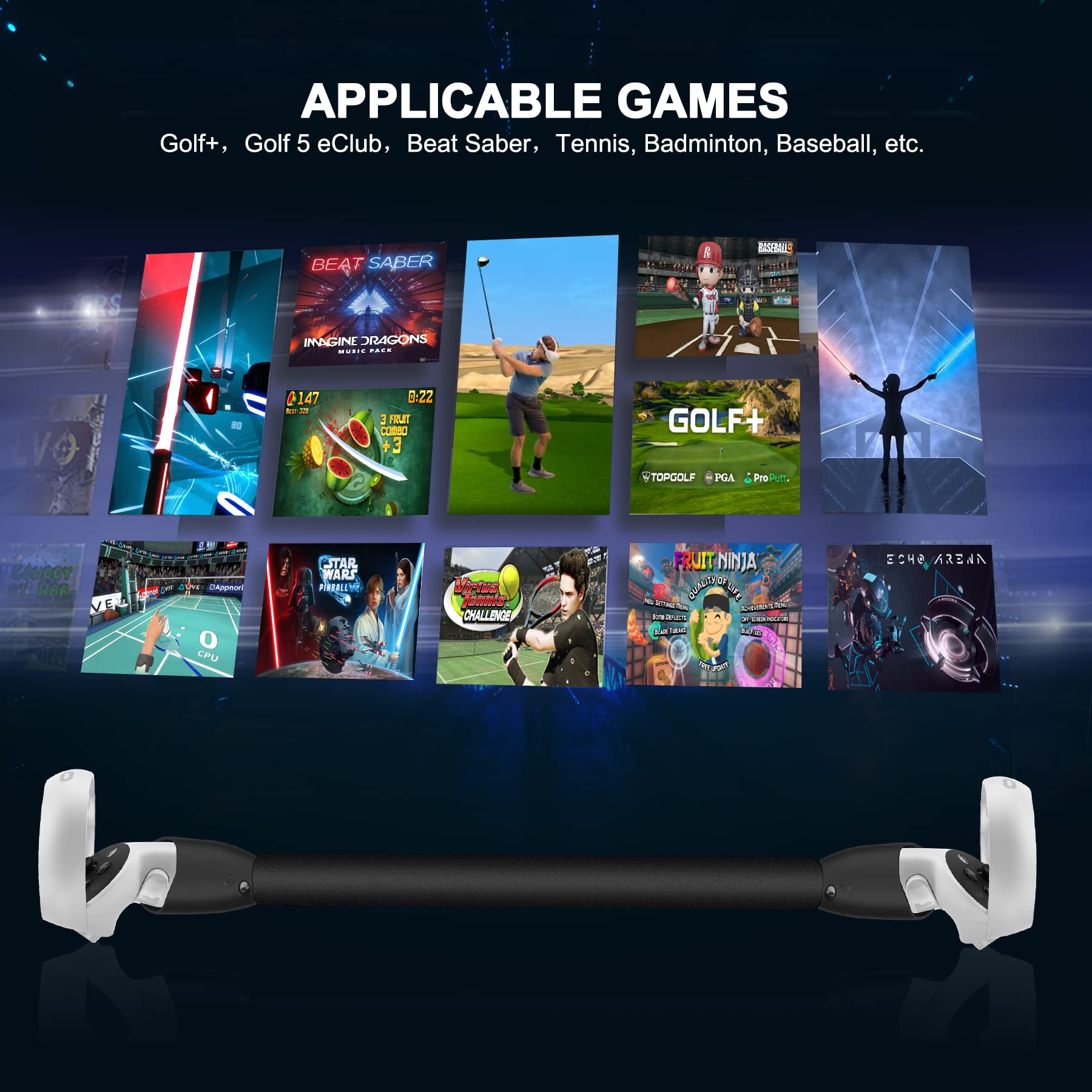 MASiKEN VR Extension Handle For Meta/Oculus Quest 2 Golf Club - Longer Controller Accessories, Extend Grip Attachment Enhance Action And Gameplay In VR Games (22.4 inches)