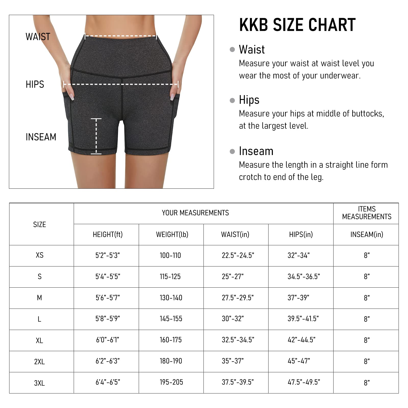 KKB Women's 8''/5'' High Waist Active Wear Shorts Yoga Leggings, Tummy Control Workout Shorts Side Pockets Running Pants (Medium, 8"-Charcoal)