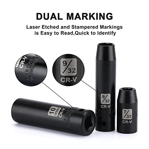 Mayouko 50PCS 1/4 Inch Drive Master Impact Socket Set,Metric/SAE,Deep/Shallow,6 Point,CR-V, 5/32 Inch - 9/16 Inch, 4mm - 15mm.