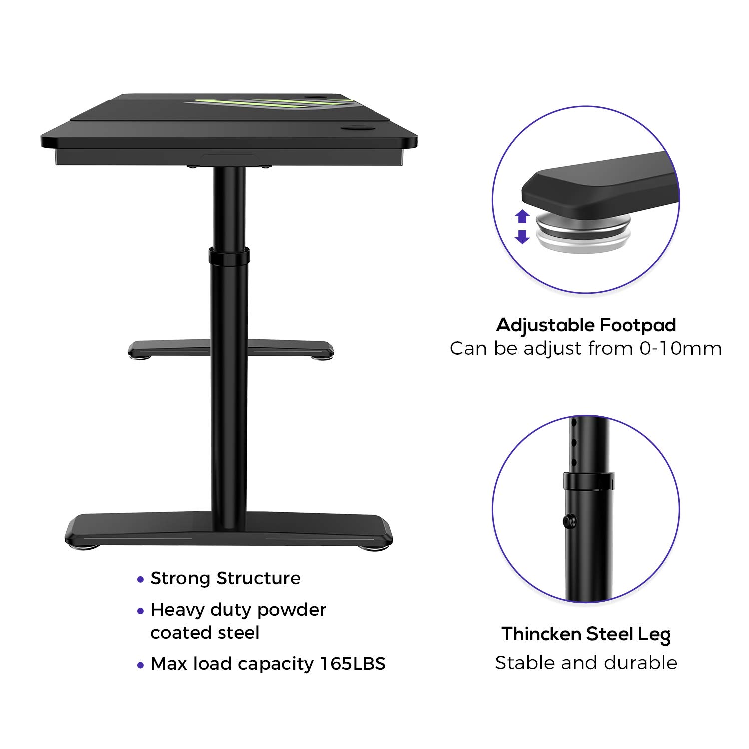 It's_Organized Gaming Desk, 47 Inch Height Adjustable Gaming Computer Desk,PC Gaming Desk Study Writing Laptop Table Workstation, Home Office Gaming Desk Multi-Functional,Black