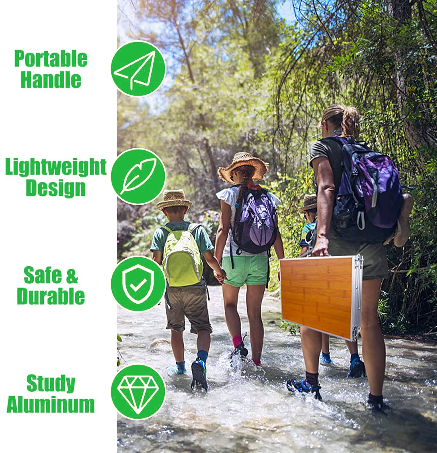 LJMBOEN Folding Camping Table,48"x24" 4FT Adjustable Height Aluminum Portable Picnic Table,3 Fold Lightweight Outdoor Table with Mesh Bag & Carrying Bag for Indoor Travel Beach and Party