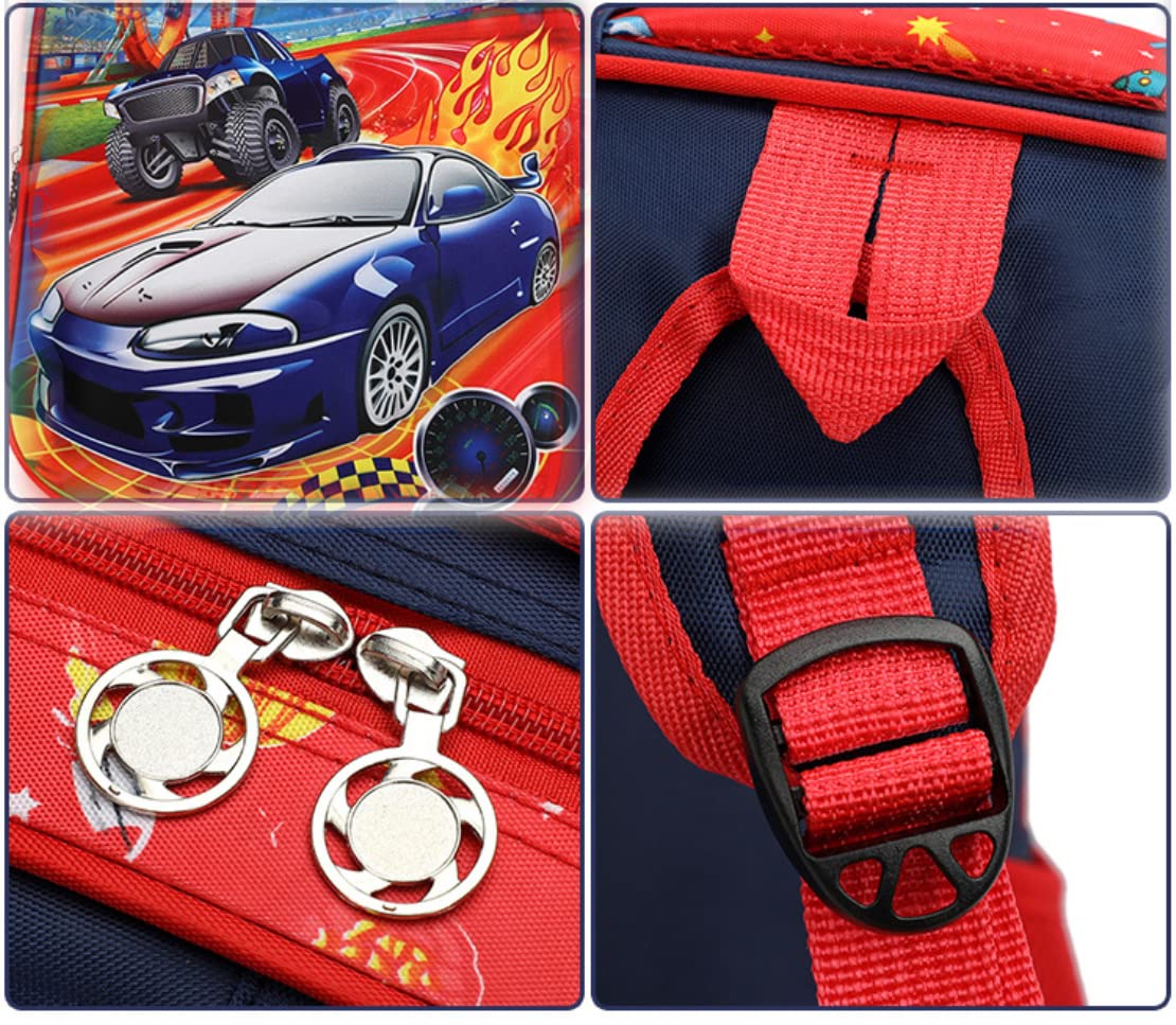 JIAJIAMIN Kid Boys 3D Print Comic Cartoon Car Backpack Kindergarten Children Snack Backpack for 3-8 Years (Red 1)
