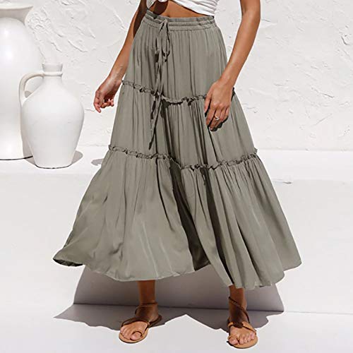 Long Plaid Skirt for Women Plus Size Vacation Color Pleated Solid Women's Irregular Casual Half Length Fashion Army Green