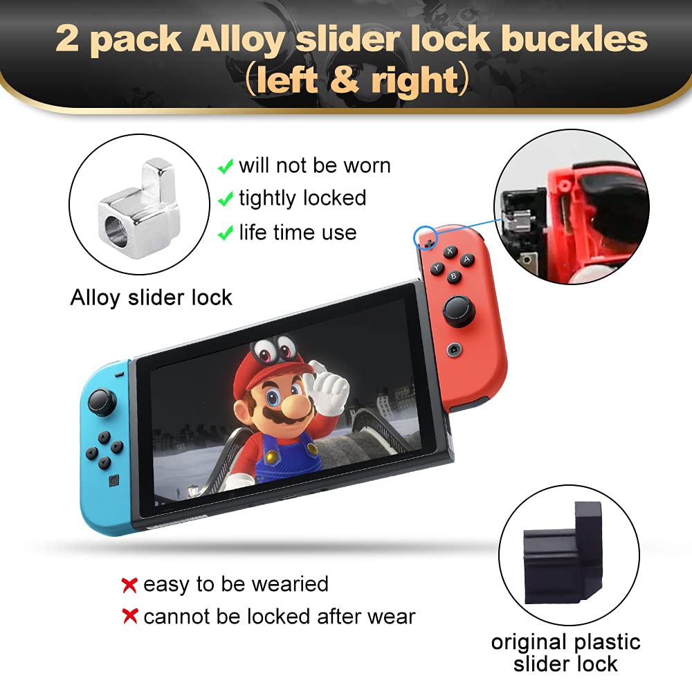 Joycon Joystick Replacement, 2 Pack, Switch Analog Stick Parts for Nintendo Switch Joy Con, Controller Repair Kit Include Thumb 3D Sticks, Left & Right Slider Set, Metal Buckles, and Repair Tool Kit