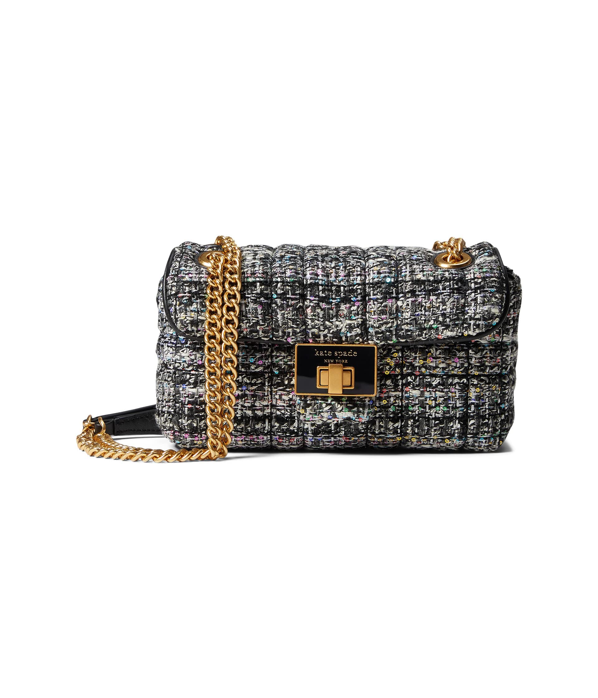 kate spade new york Evelyn Sequin Tweed Small Shoulder Crossbody Black Multi One Size