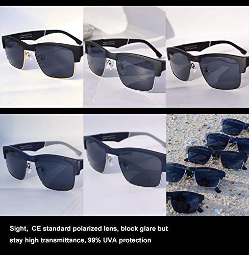 KENTKING Smart Glasses With Open Ear Headset Wireless Bluetooth Audio Sunglasses Music&Hand-Free Calling Unisex Polarized Shades Compatiable for All Smart Device (Black/Frame Gold)