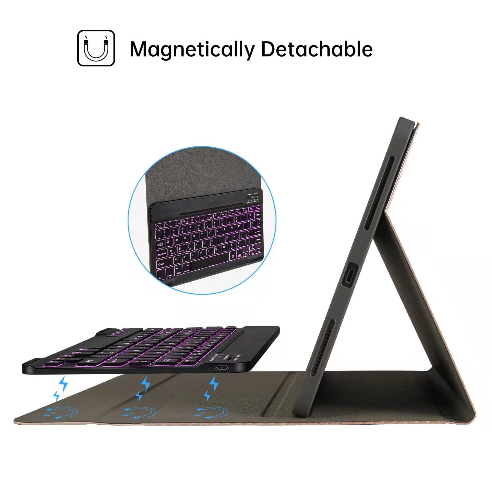 Keyboard Case for 11 Inch iPad Pro 3rd Gen 2021 / 2nd 2020 & iPad Air 4th Generation 10.9 Inch, Detachable Wireless BT Keyboard 7 Color Backlit, Tablet Cover with Pencil Holder - Silver