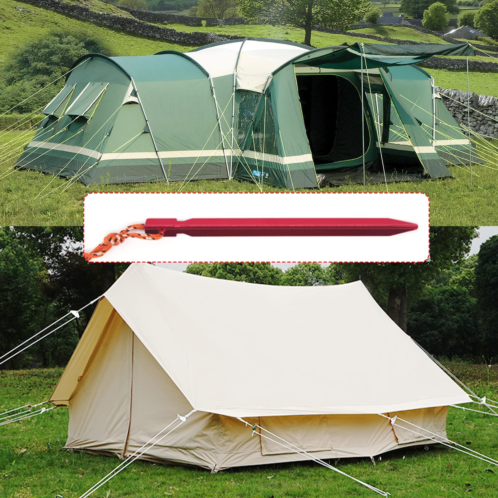 LIDA ORO Tent Stakes Heavy Duty,Ultralight Metal Aluminum Tent Pegs with Reflective Pull Ropes for Camping,Rain Tarps,Hiking,Backpacking(Red,6pcs)