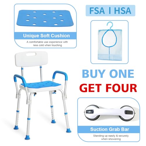 HSA/FSA Eligible Shower Chair with Arms and Back, Padded Shower Seat for Inside Shower with Grab Bar/Toiletry Bag, Tool-Free Shower Seat for Bathtub, Shower Bath Chair for Elderly/Disabled by SOUHEILO