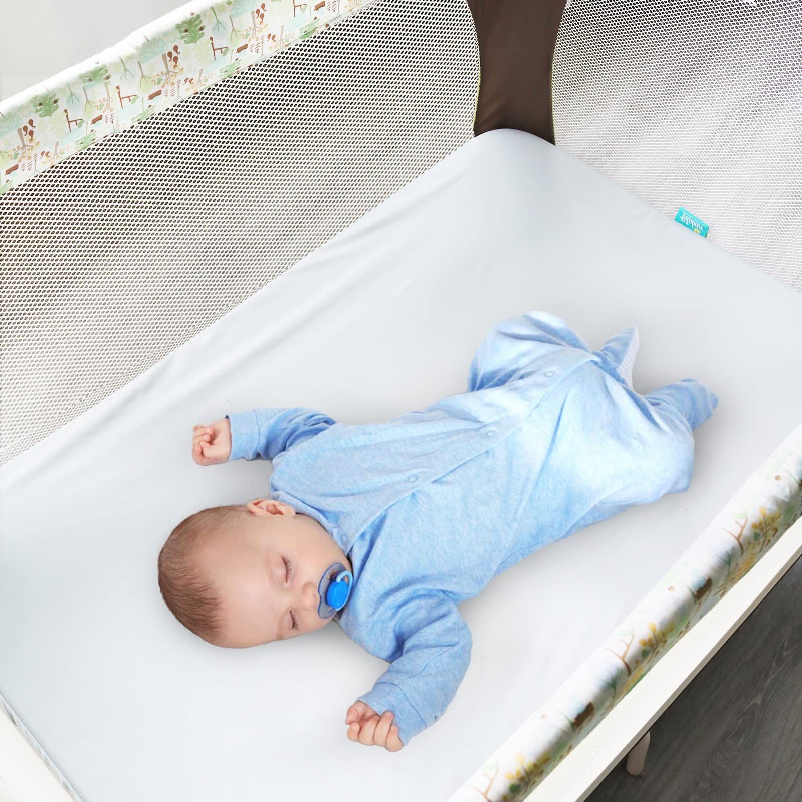Pack N Play Mattress Pad Sheets Fitted Waterproof Mini Crib Mattress Protector 39β x 27β & Mini Crib Sheets, Pack n Play Sheet Fitted, 2 Pack