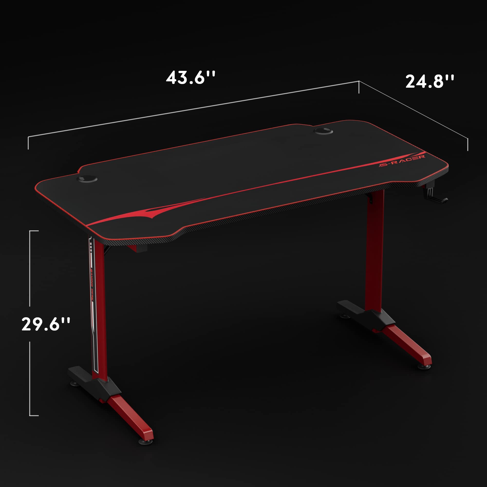 Homall Gaming Desk Computer Desk Racing Style Office Table Gamer Pc Workstation T Shaped Gamer Game Station with Free Mouse Pad, Cup Holder and Headphone Hook (44 Inch, Red)