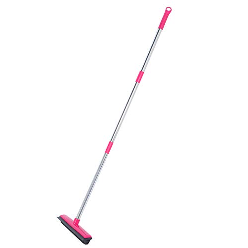 Telescopic Floor Broom for Pet Hair Adjustable Length Effective Cleaning Sweeper Tool Home Dust Removal Helper (Pink)
