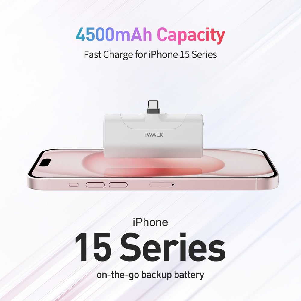 iWALK iPhone 15 Portable Charger 4500mAh 20W USB C Small Power Bank Fast Charging Battery Pack Compatible with iPhone 15,15 Plus,15 Pro,15 Pro Max,iPad, AirPods,Black