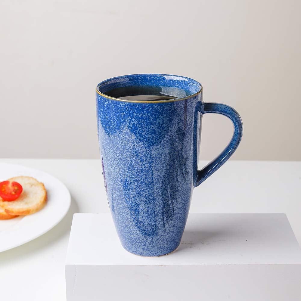 KOOV Porcelain Hot Tea Cup with Infuser and Lid, 18 OZ Tea Mug with Lid, Tea Infuser Mug, Tea Steeper for Loose Tea Mug, Steeping Tea Cup (Reactive Blue)