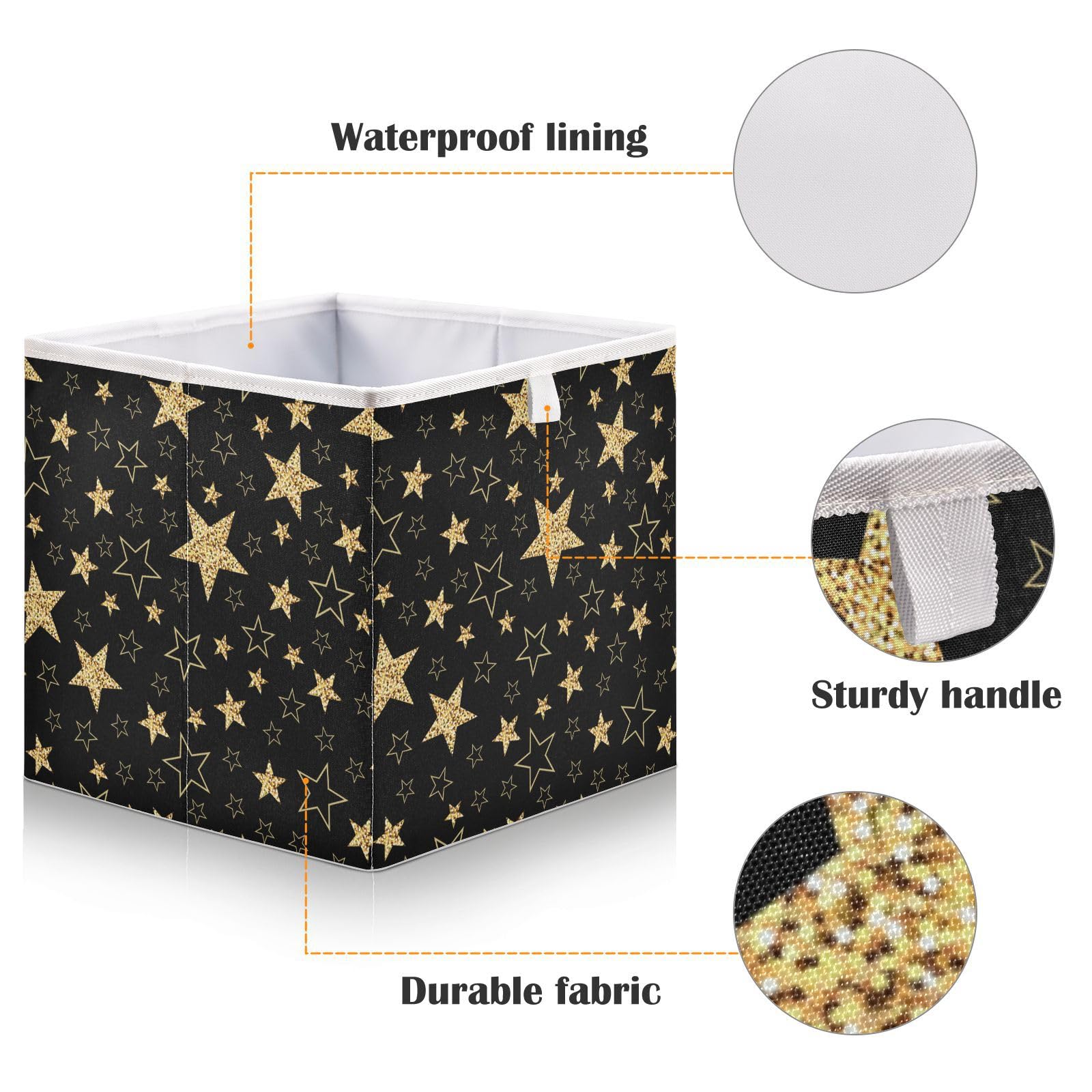 Kigai Fabric Cube Storage Bins Foldable Storage Box Waterproof Storage Cubes Organizer with Handles Storage Basket for Shelves, Home, Office, Nursery, 11"x11"x11", Star