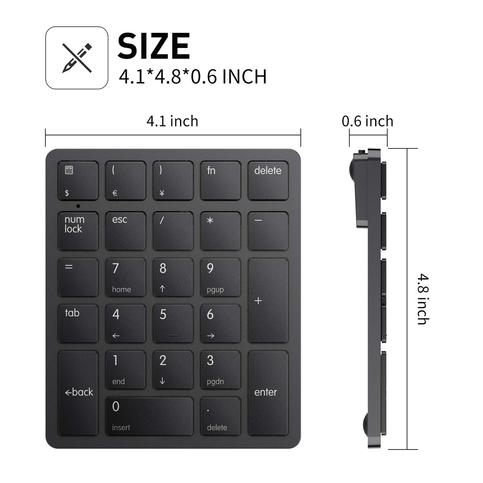 havit Wireless Number Pad, USB Numeric keypad 26 Key Portable Mini 2.4GHz Financial Accounting Rechargeable Number Keyboard for Laptop,Computer, Desktop, PC, Surface Pro,Notebook (Black)