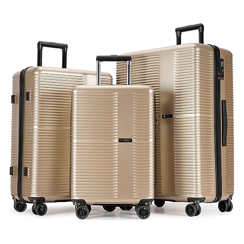 GinzaTravel business series, PC material, TSA lock, rare color standard size suitcase (Champagne, 3-Pc Set (20”-24”-28”))