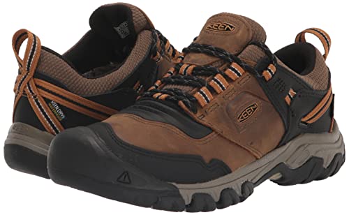 KEEN Men's Ridge Flex Low Height Waterproof Hiking Boots, Bison/Golden Brown, 15 Wide