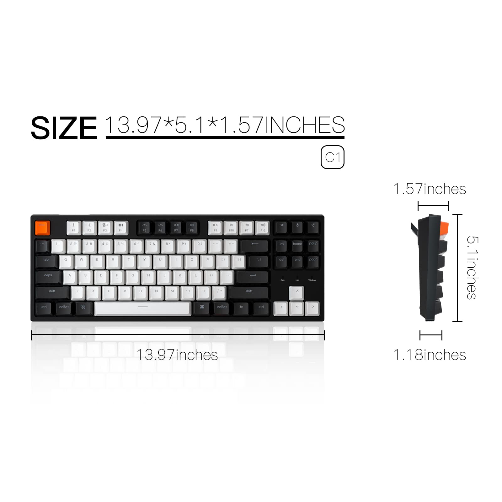 Keychron C1 Mac Layout Wired Mechanical Keyboard, Gateron G Pro Brown Switch, Tenkeyless 87 Keys ABS keycaps Computer Keyboard for Windows PC Laptop, RGB Backlight, USB-C Type-C Cable