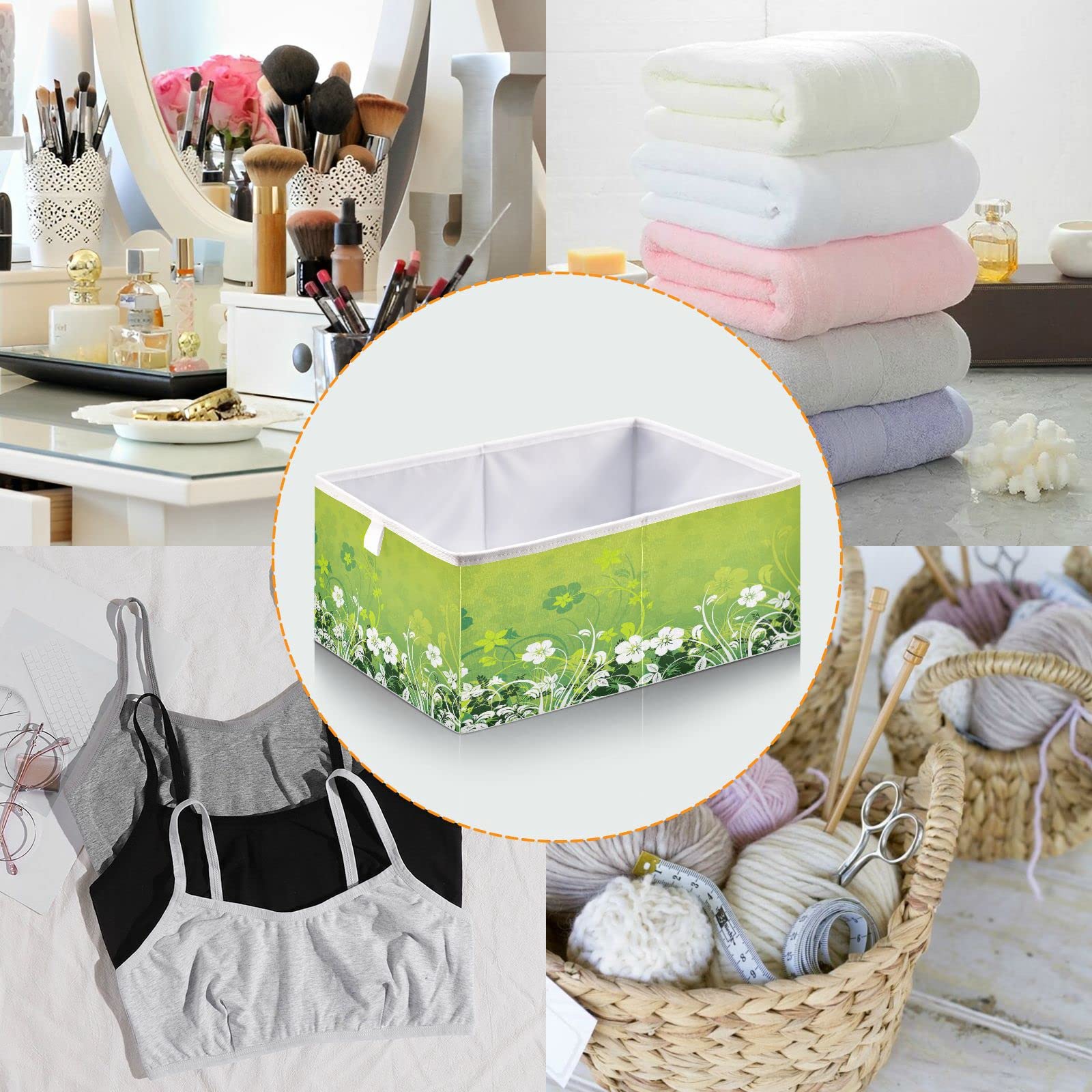 Kigai Green Flowers Cube Storage Bins - 11x11x11 in Large Foldable Cubes Organizer Storage Basket for Home Office, Nursery, Shelf, Closet
