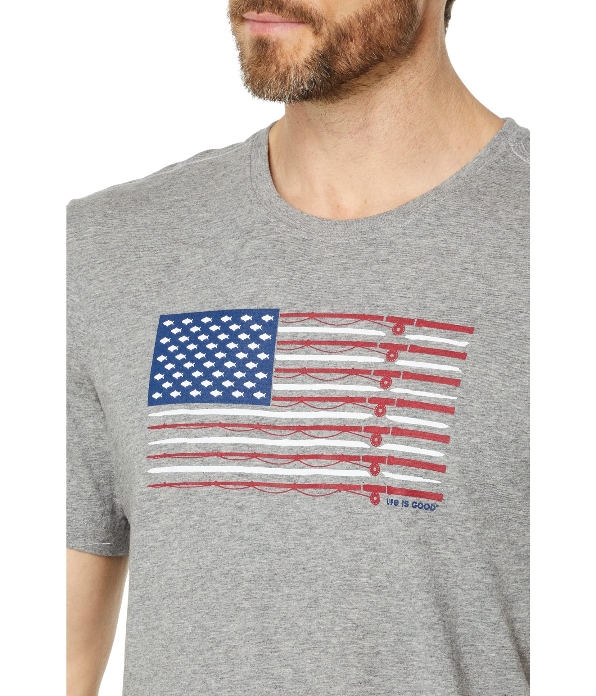 Life is Good. Men's Fishing Flag SS Crusher-Lite Tee, Heather Gray