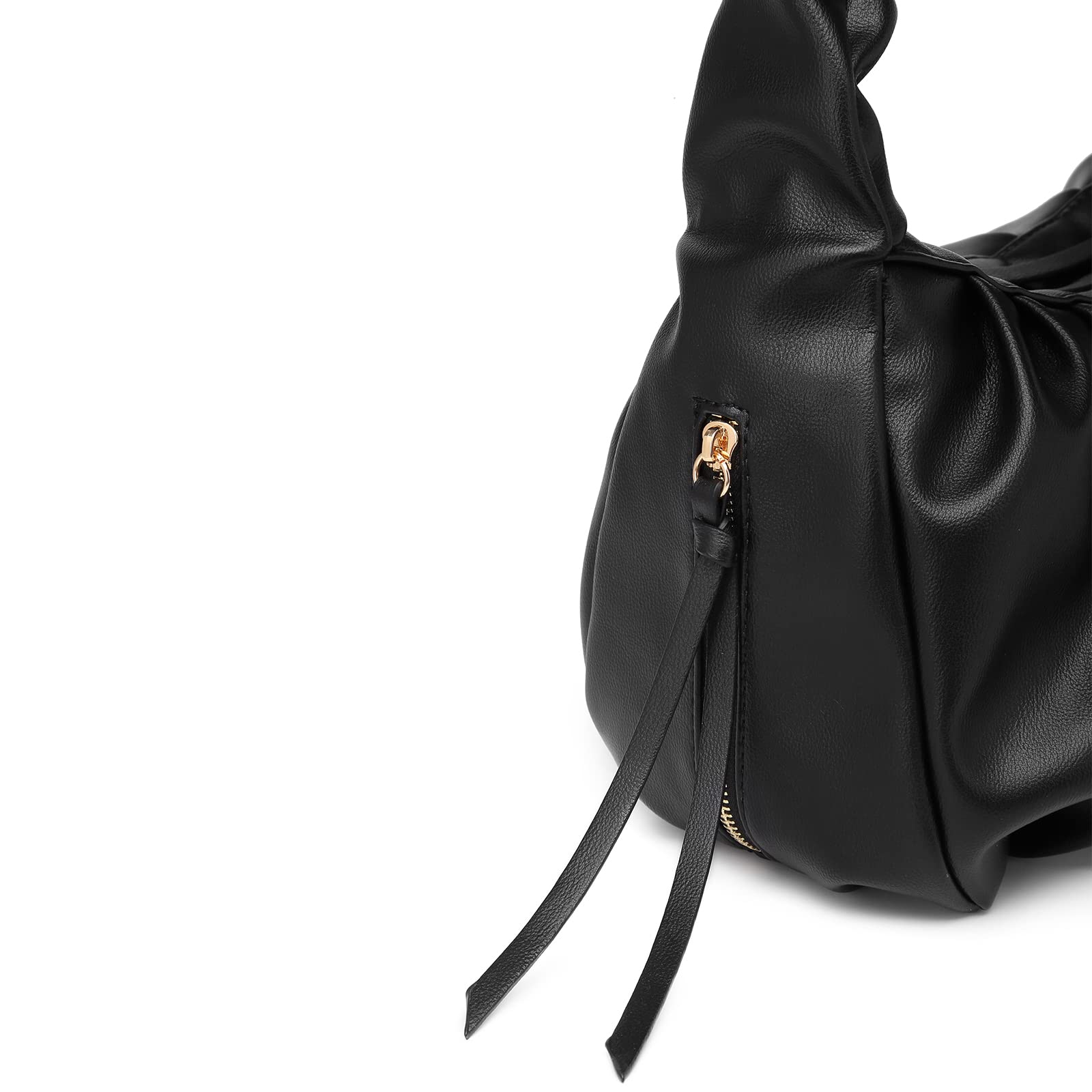LUCKWE Ruched Hobo Bags for Women Satchel Purses Handbag Medium Crossbody Bags Drawstring Designer Shoulder Bag (Black)