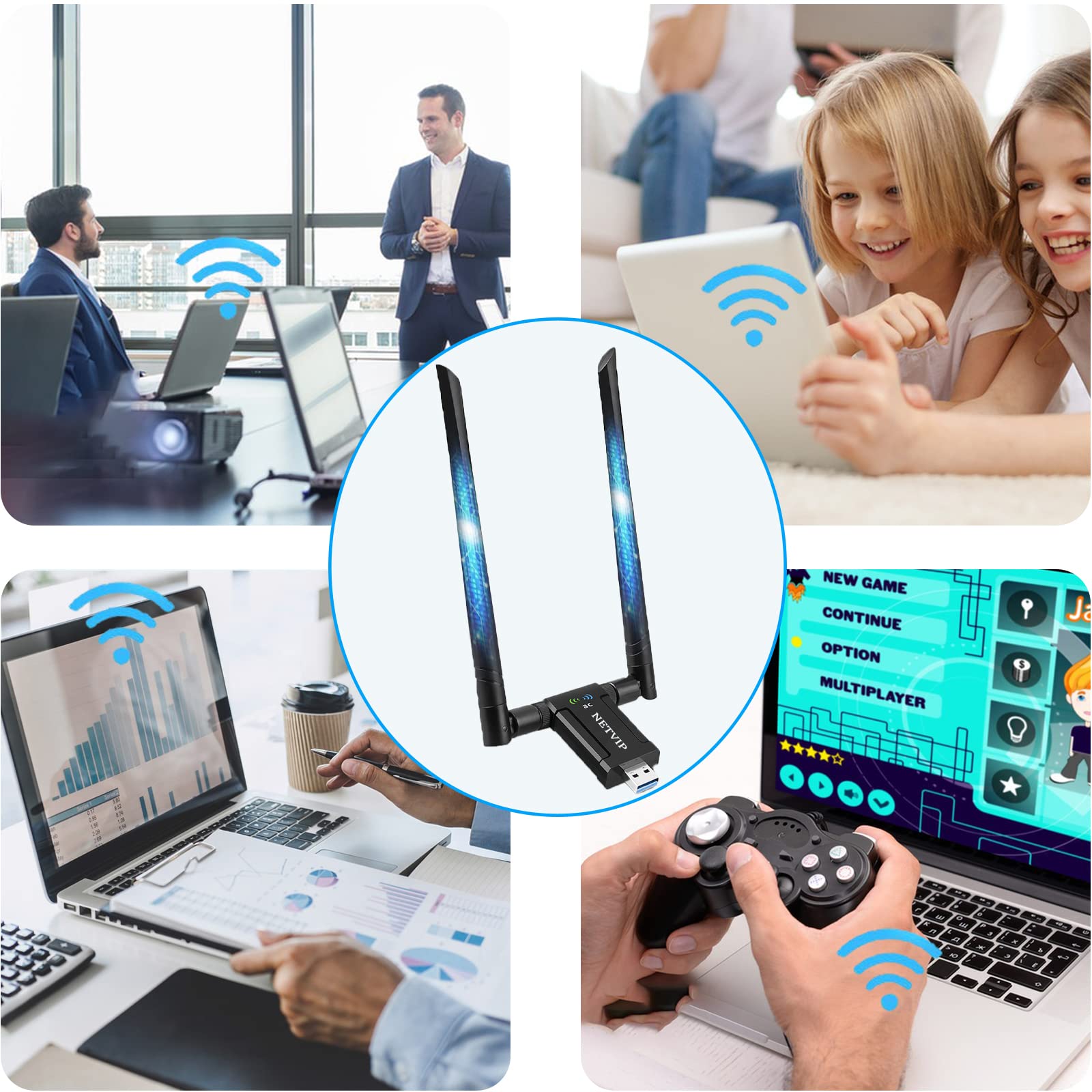 NETVIP USB WiFi Adapter for PC, 1200Mbps Wireless Network Adapter with 2 * 5dBi High Gain Antennas and USB 3.0 Cradle, Dual Band 2.4GHz 5GHz WiFi Dongle for Windows 11/10/7/8/8.1/XP/Mac OS 10.9-10.15