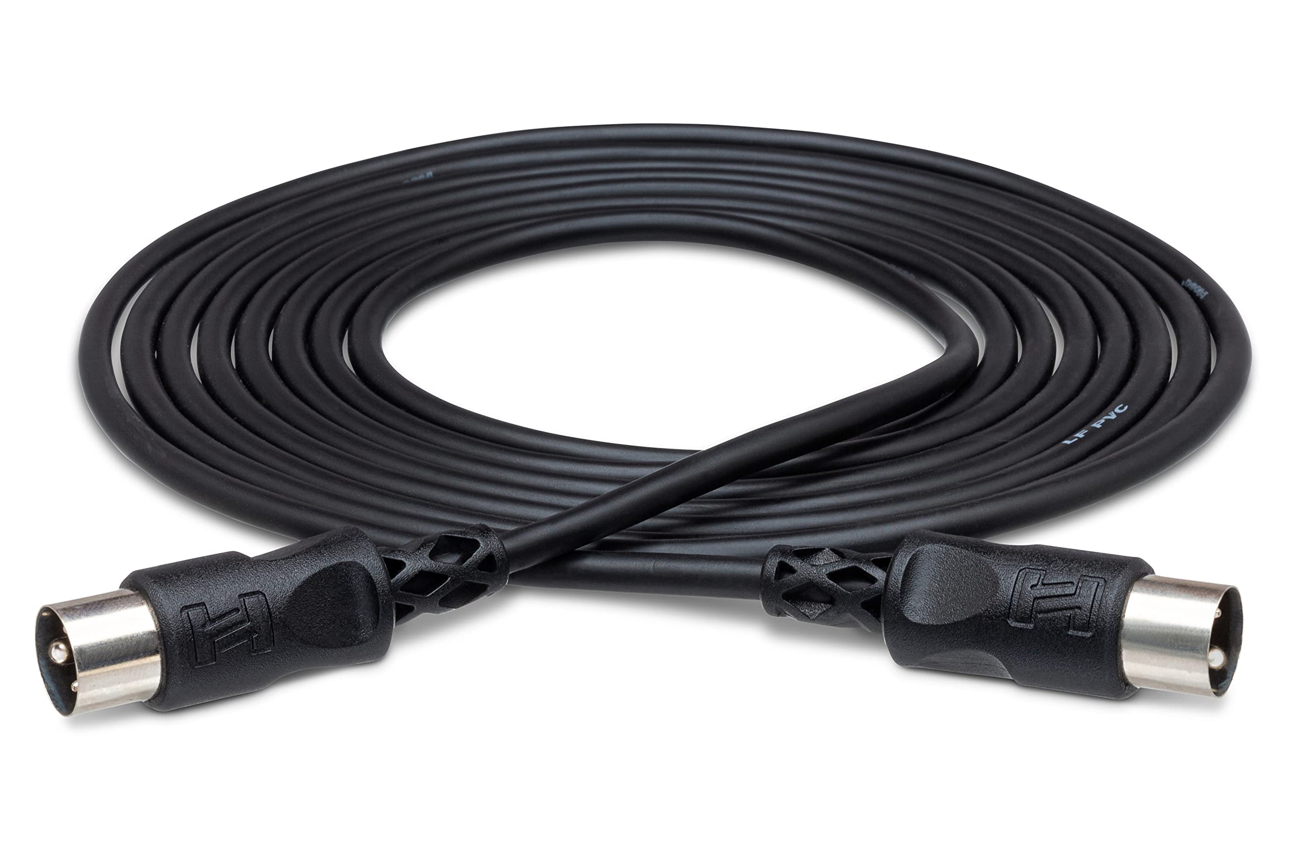 HOSA MID-303RR Right Angle 5-Pin DIN to Right Angle 5-Pin DIN MIDI Cable, 3 Feet Black & MID-301BK 5-Pin DIN to 5-Pin DIN MIDI Cable, 1 Foot
