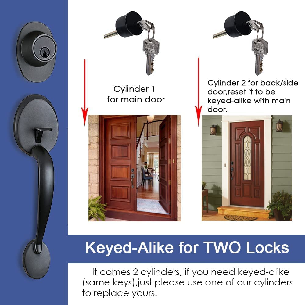 Iron Black Keyed Entry Door Handleset Front Door Lock with Deadbolt and Knob Handle- Classic1998DB Handleset (Keyed Handlest(1PCS))