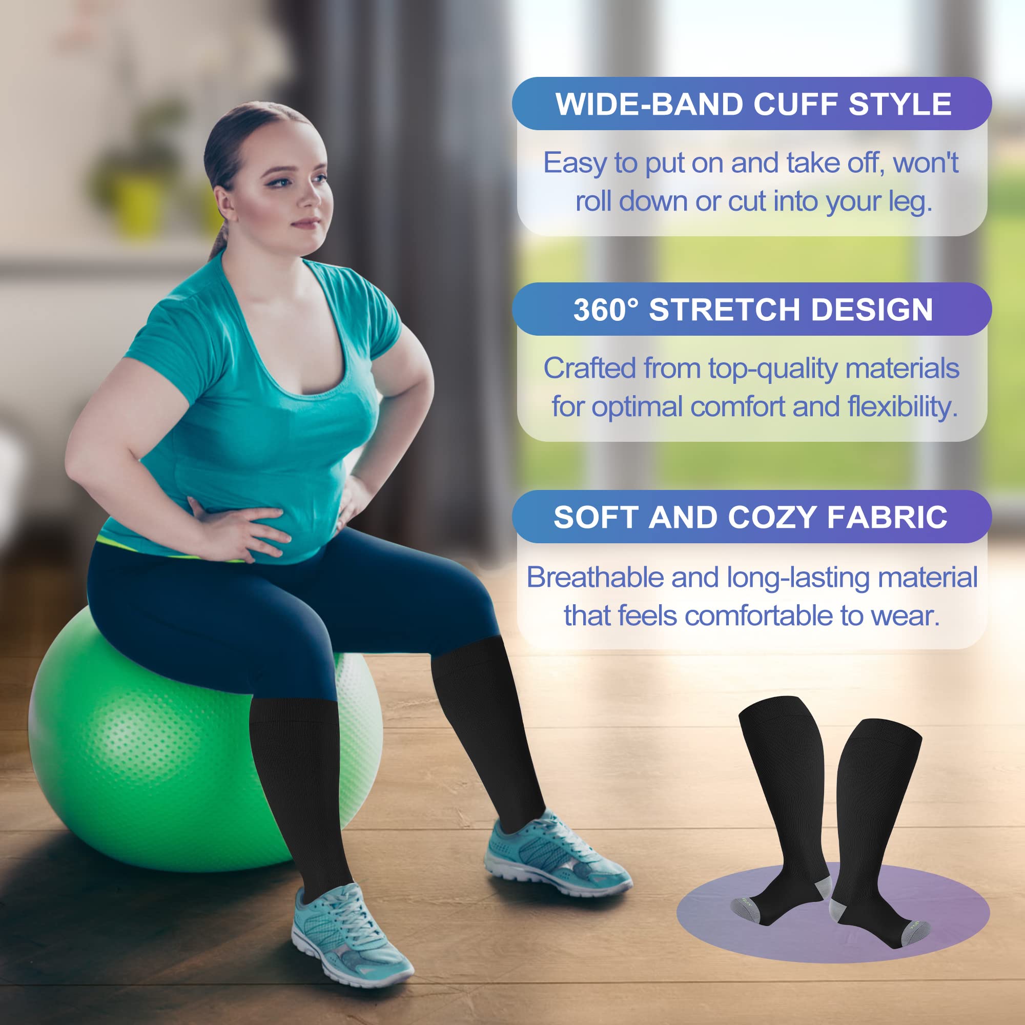 LEVSOX Plus Size Compression Socks for Women & Men Wide Calf Socks Knee High Graduated Compression Socks Circulation 15-20 mmHg
